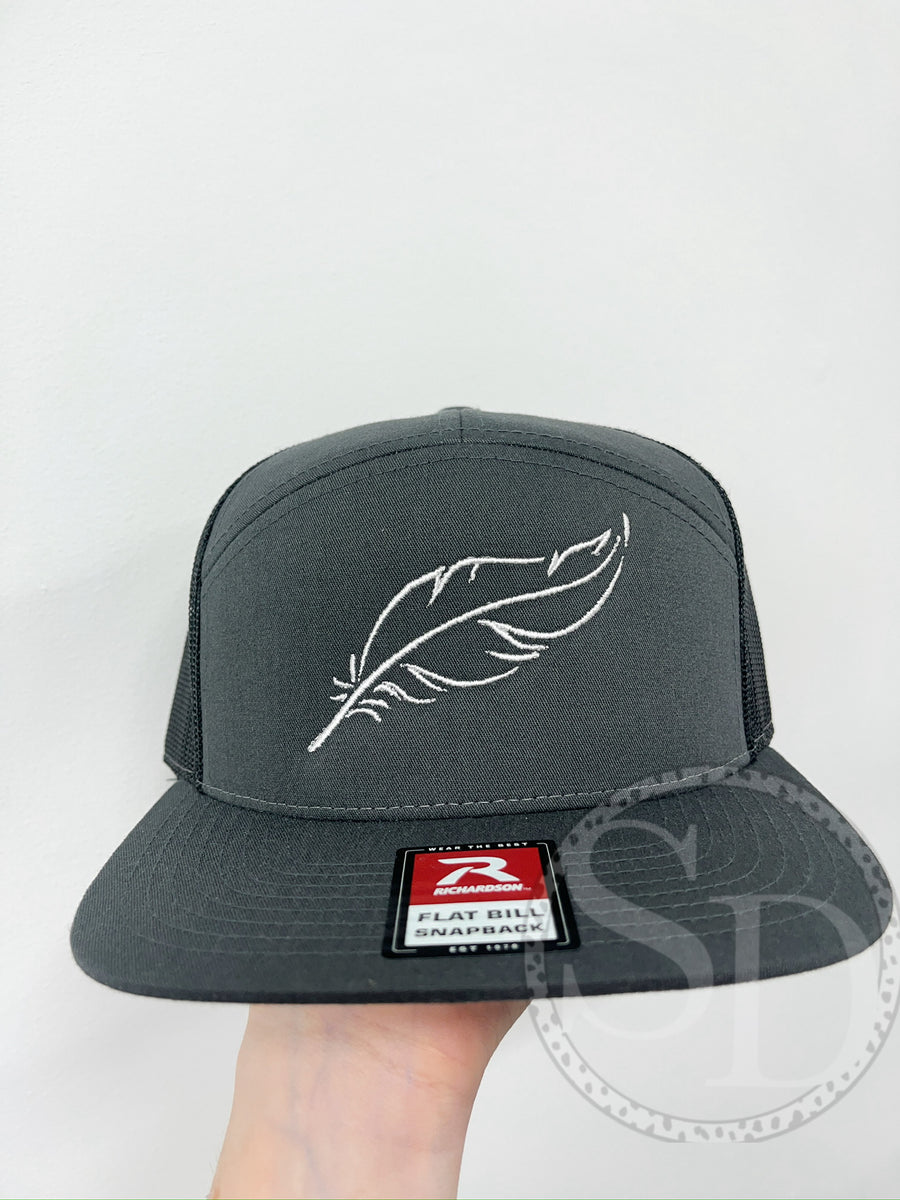 Dark grey Feather 7 panel Richardson embroidered hat – SOUTHERN DESIGNS